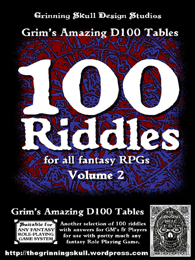Grim's Amazing D100 Tables - 100 Riddles Volume 2 For All Fantasy RPGs ...
