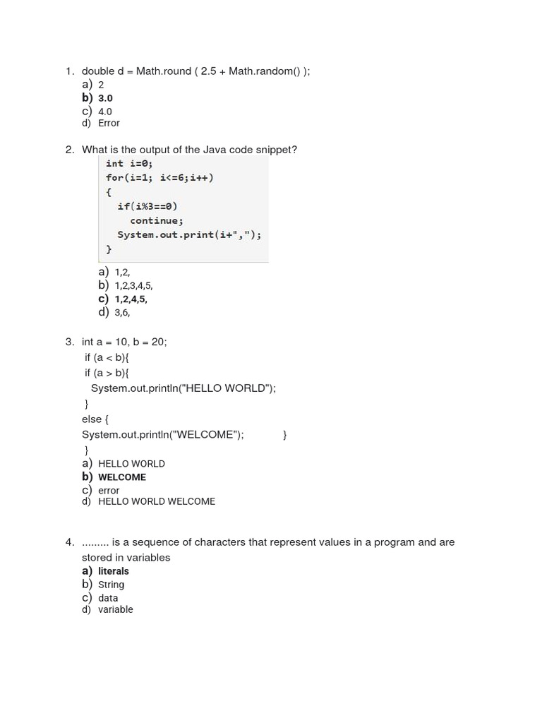 Sample MCQ | PDF | Method (Computer Programming) | Parameter (Computer Programming)