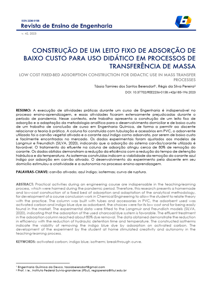 Construção de Um Leito Fixo de Adsorção | PDF | Adsorção | Ciências Físicas