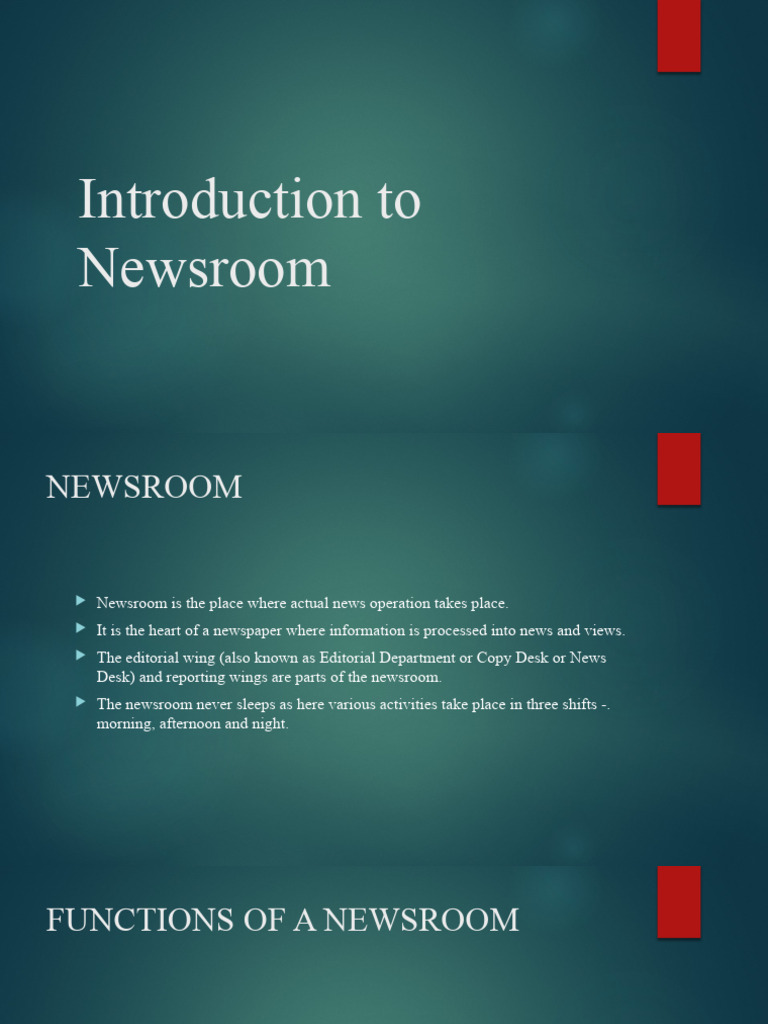 Lecture 2 - Introduction To Newsroom | PDF | Copy Editing | Editing Lecture 2 - Introduction To Newsroom | PDF | Copy Editing | Editing