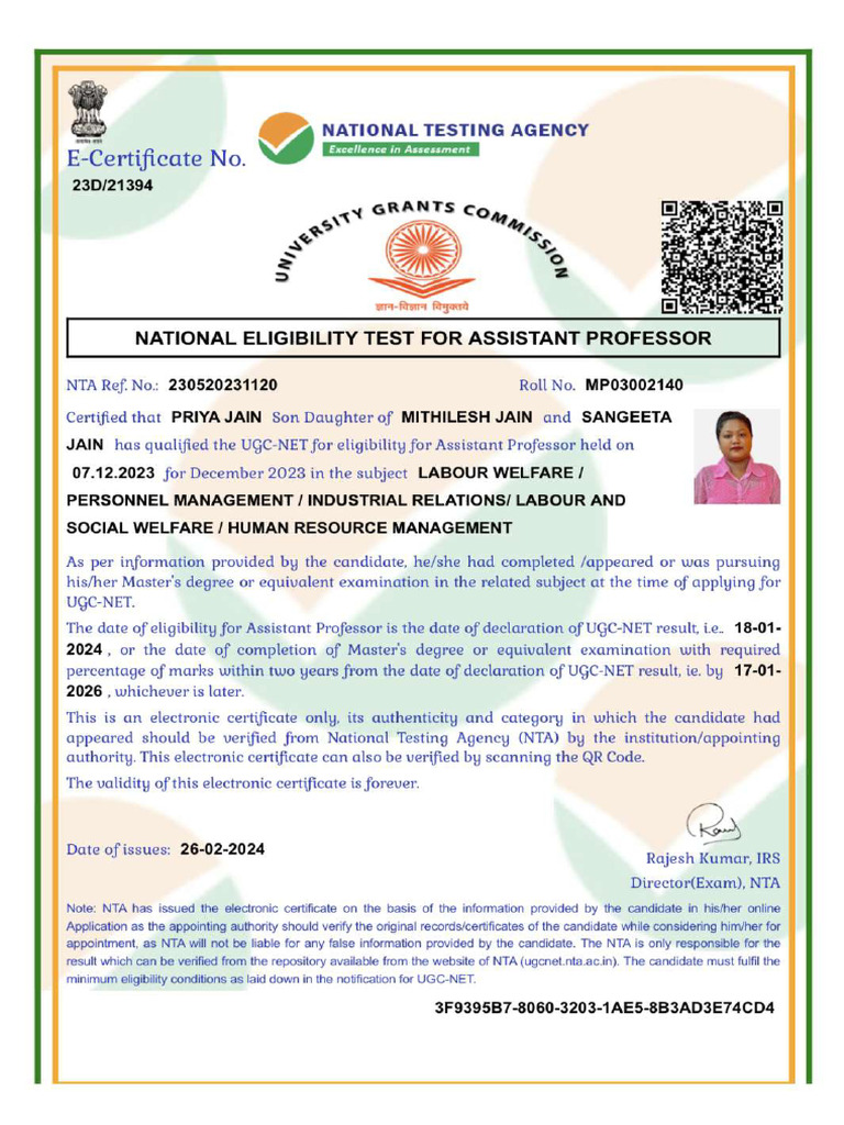 UGC Net Certificate | PDF