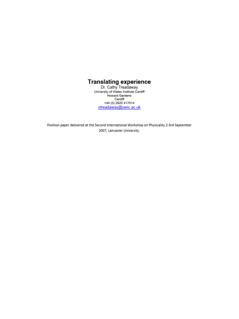 Translating experienCE - Cathy Treadaway | PDF | Perception | Experience