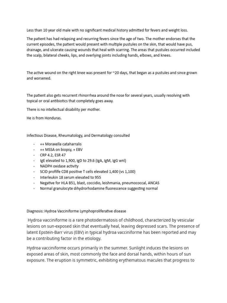 EBV Hydroa Vaccinaforme | PDF | Cutaneous Conditions | Medicine