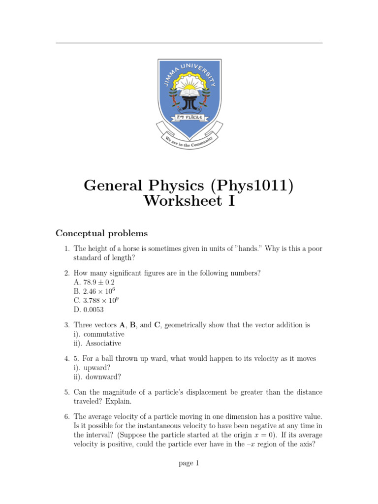 Physics 1011: Conceptual & Workout Problems | PDF | Velocity | Euclidean Vector