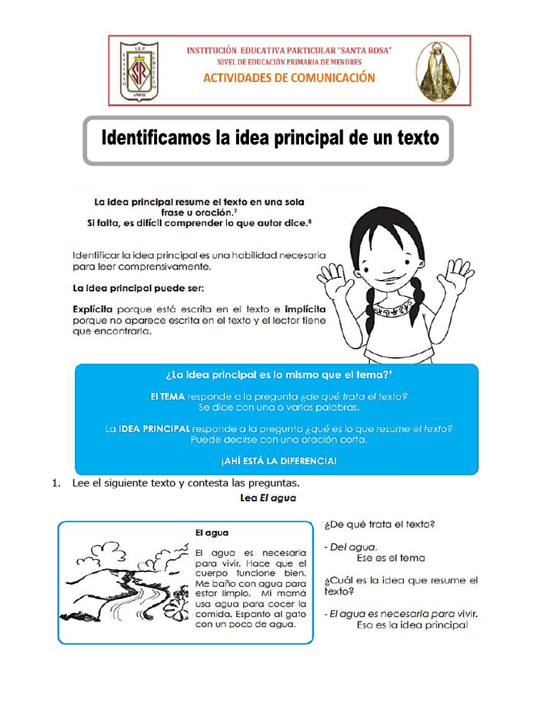 Ejercicios de Idea Principal para Niños | PDF