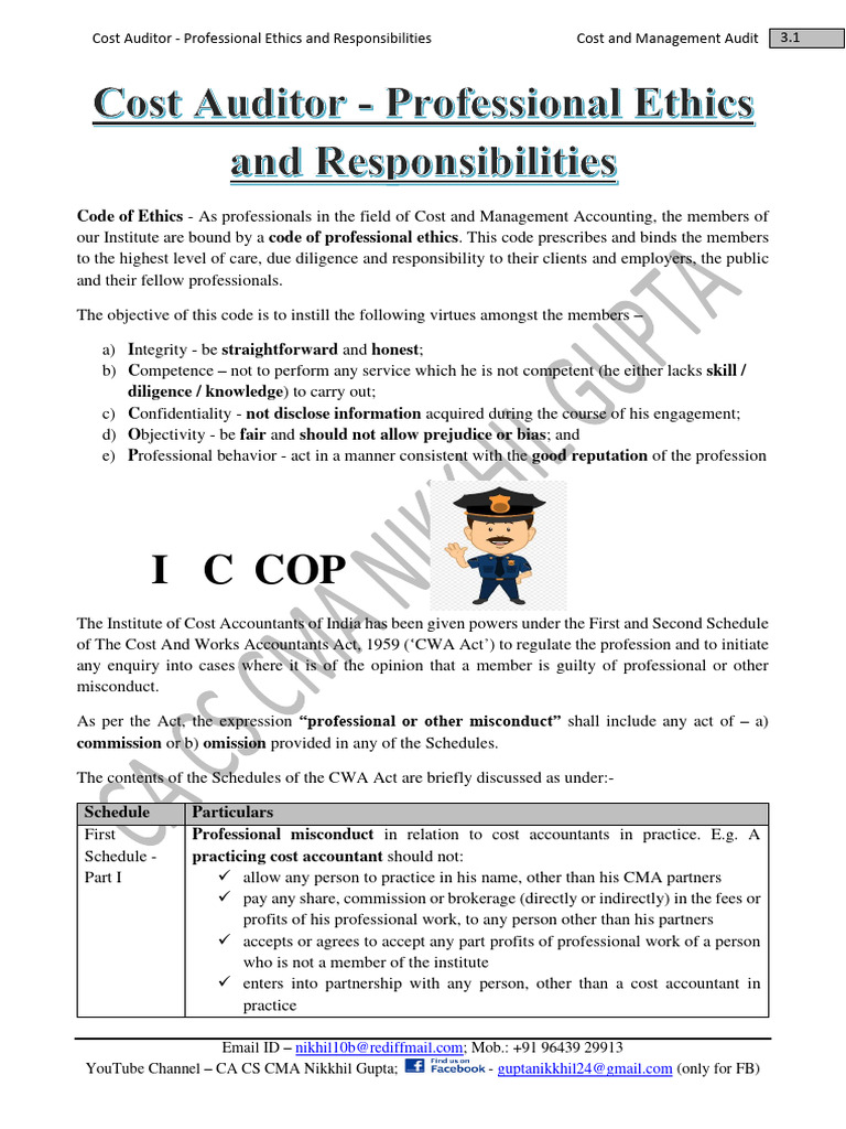Cost Auditor Professional Ethics and Responsibilities | PDF ...