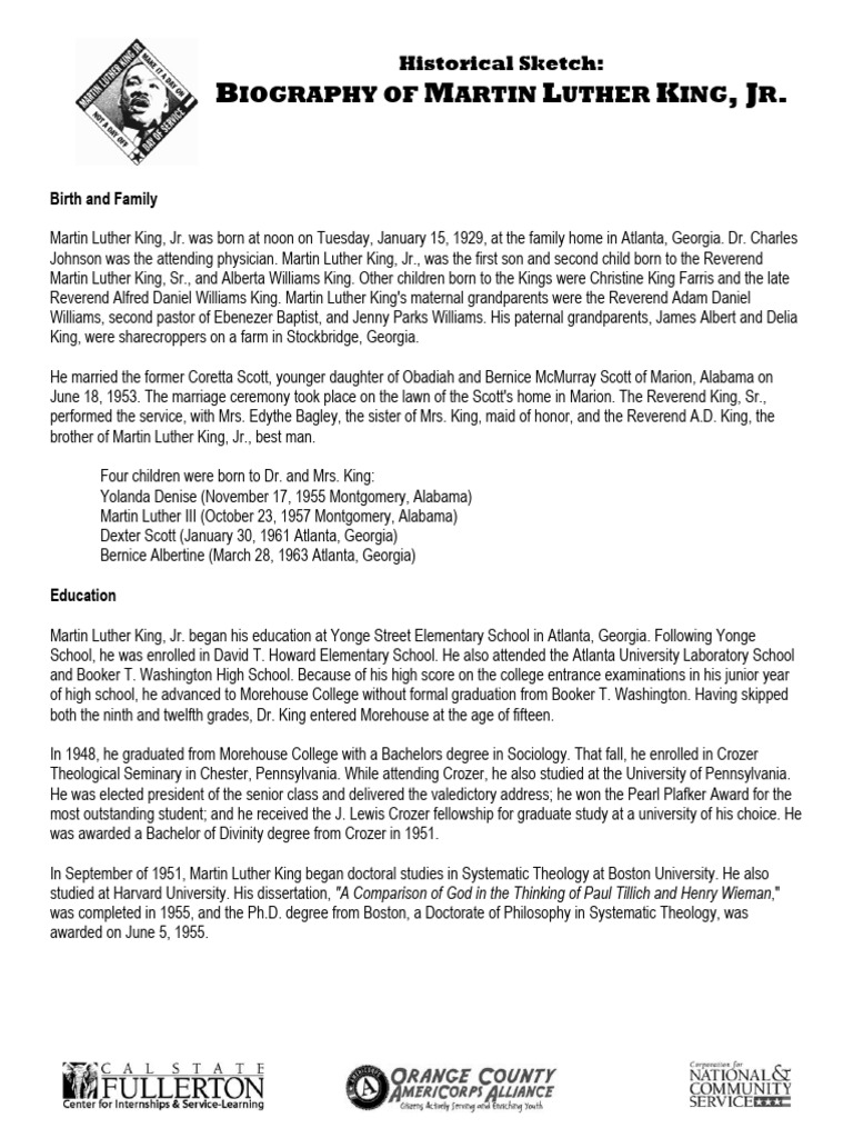 Biography of Martin King Jr. | PDF | Martin Luther King Jr.