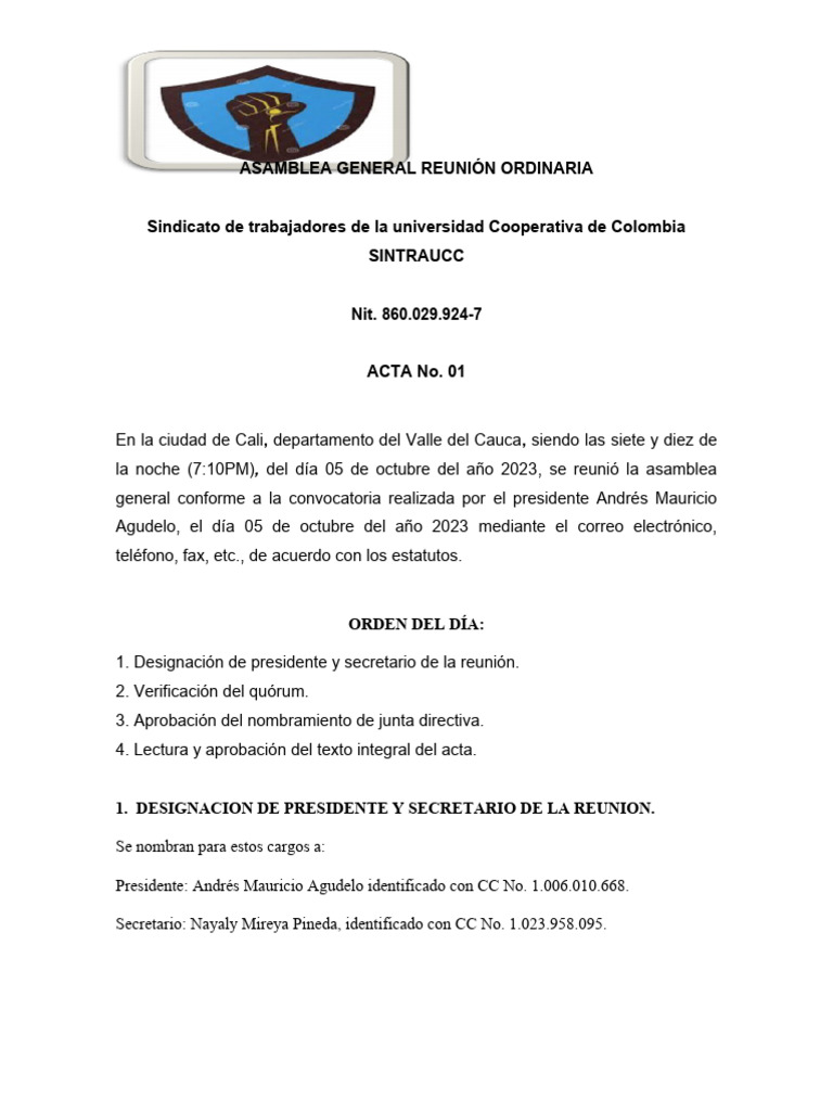 Acta de Eleccion Junta Directiva | Descargar gratis PDF | Gobierno