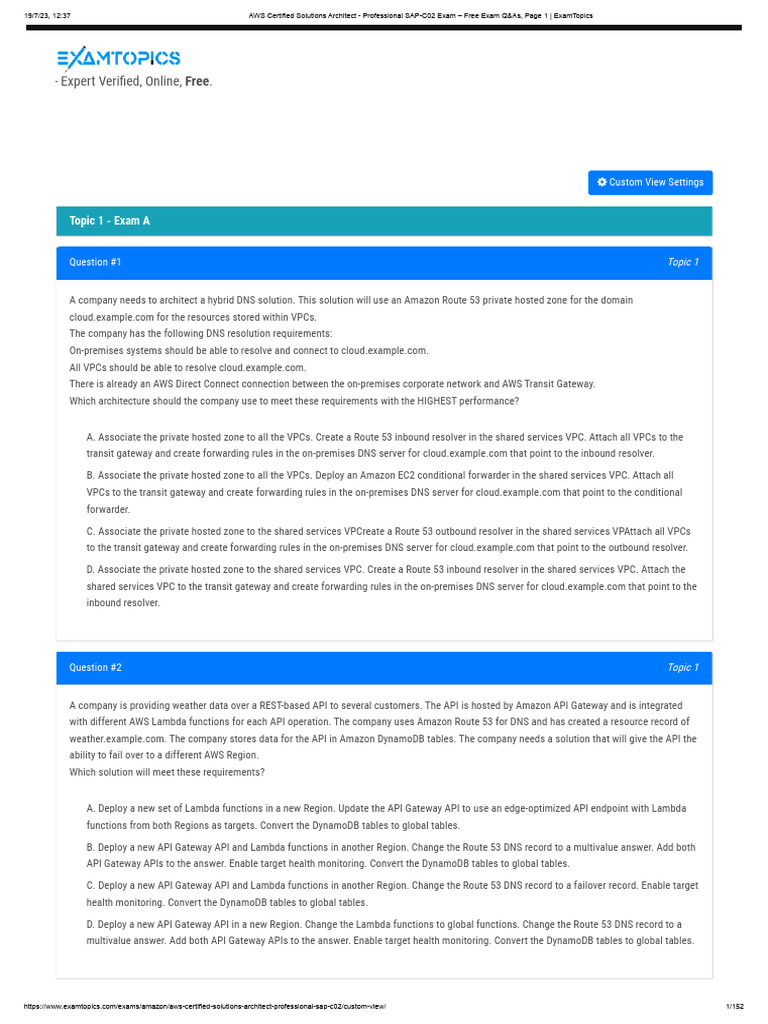 AWS Architect Professional SAP-C02 Exam - PREGUNTAS | PDF | Amazon Web Services | Domain Name System