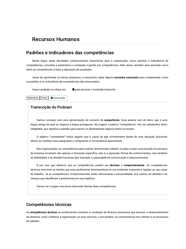 Senac Ead - Recursos Humanos Indice de Desempenho | PDF | Competência (Recursos Humanos ...