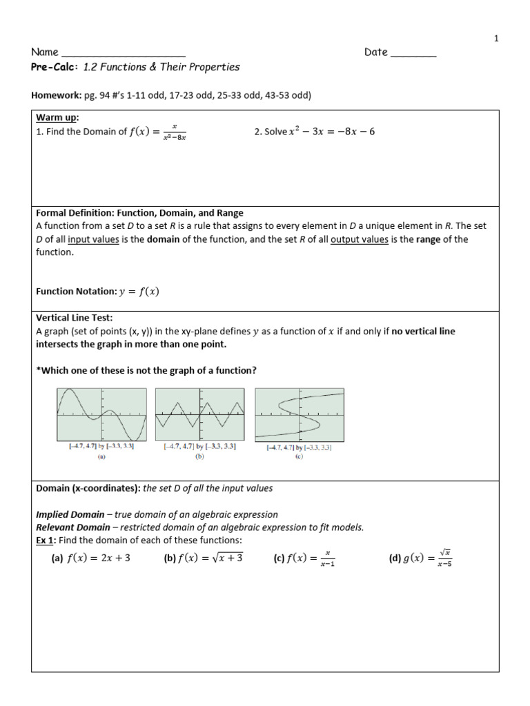 1.2 Guided Notes | PDF | Function (Mathematics) | Asymptote
