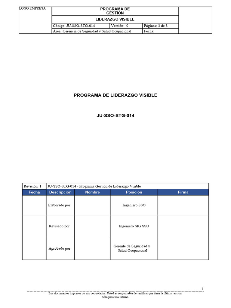 Programa Liderazgo Visible | PDF | Liderazgo | Seguridad y salud ocupacional