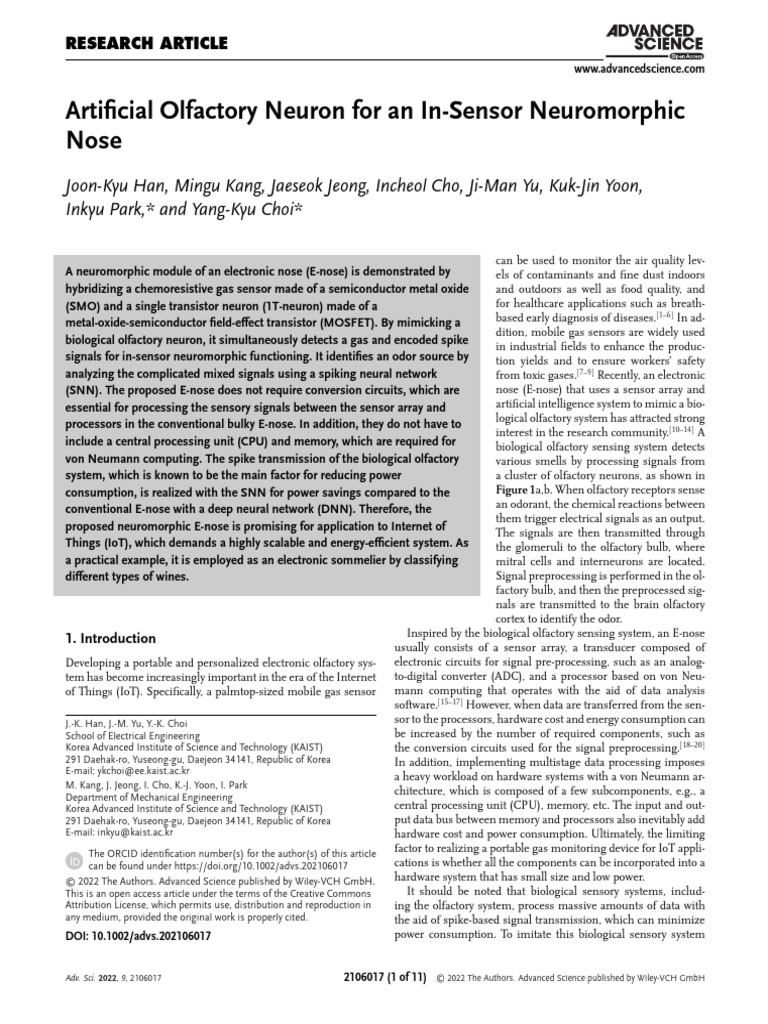 Artificial Olfactory Neuron For An In-Sensor Neuro | Download Free PDF | Artificial Neural ...