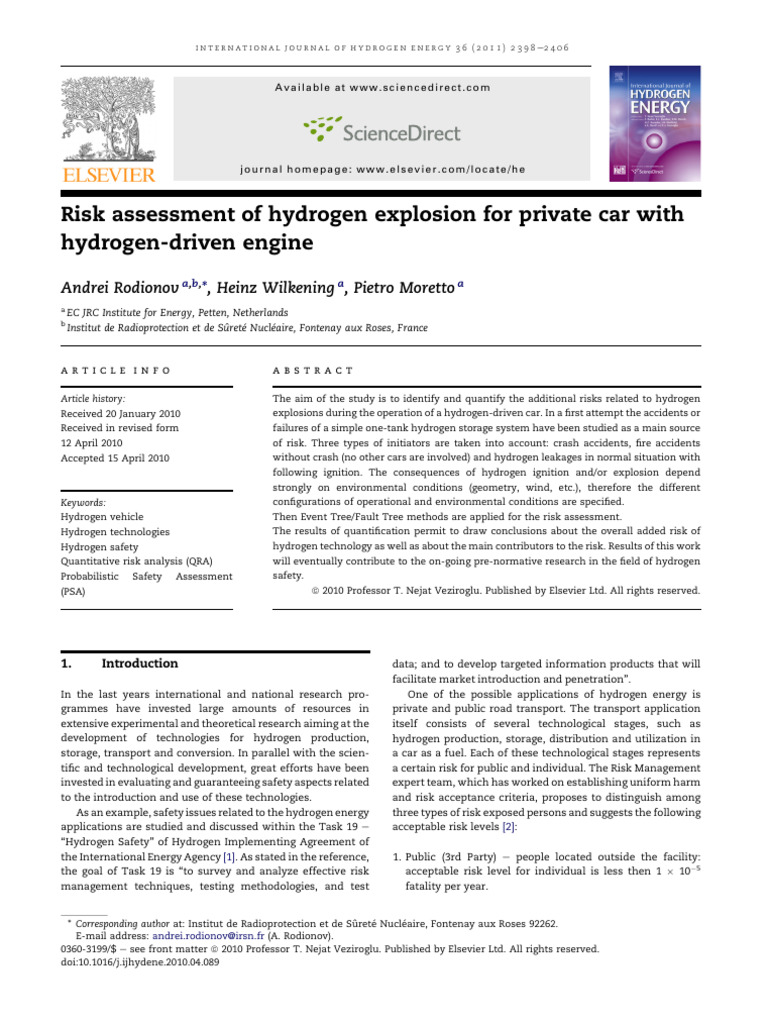 Risk Assessment of Hydrogen Explosion For Priva - 2011 - International ...