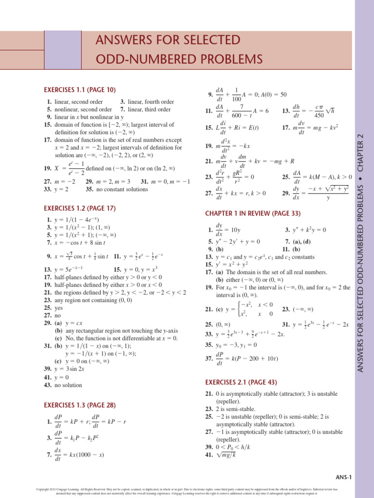 Answers For Odd-Numbered Problems | PDF | Mathematical Analysis | Mathematics