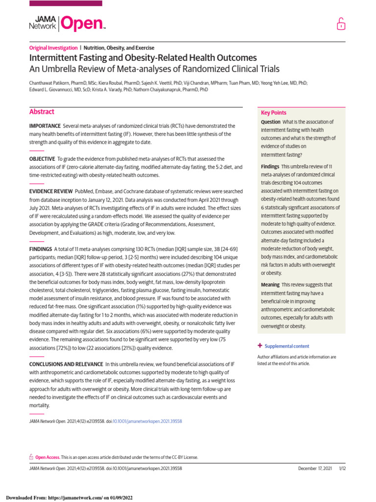 Intermittent Fasting and Obesity-Related Health Outcomes | PDF | Meta ...