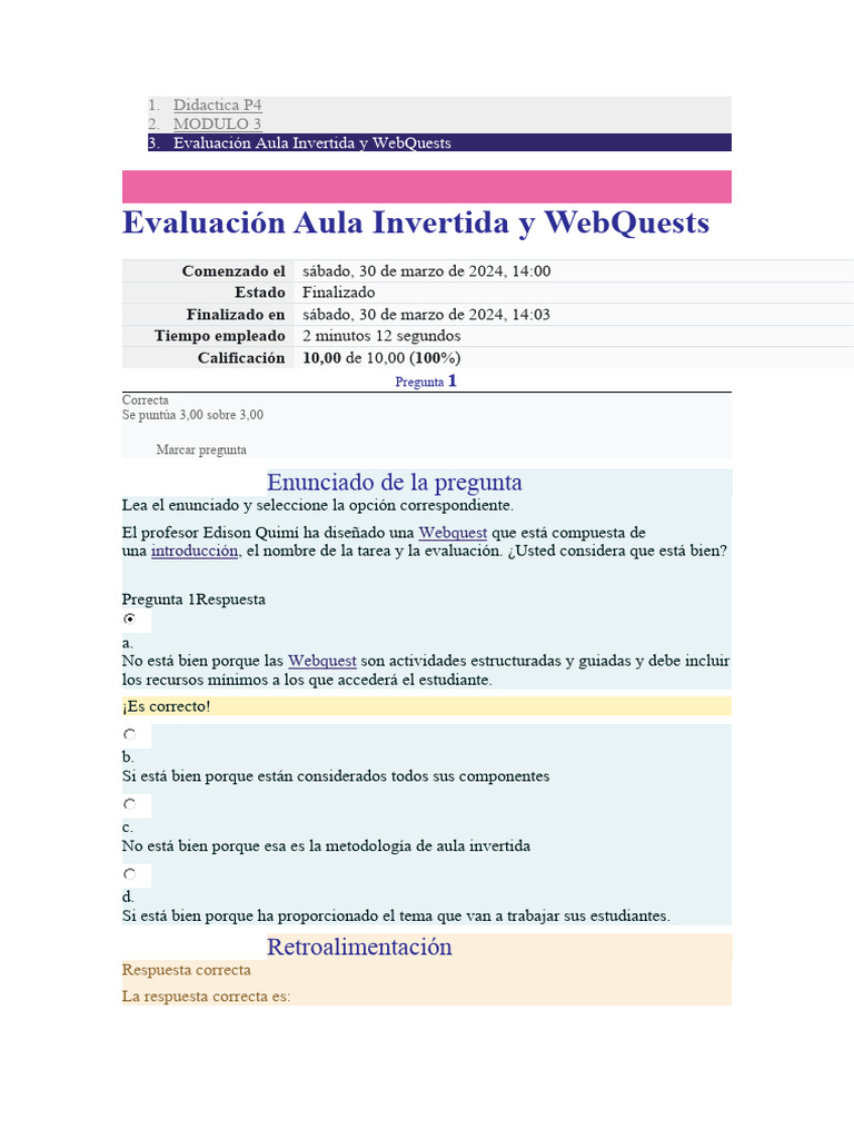 Didactica P4 - Evaluacion Modulo 3 - Aula Invertida y Webquests | PDF | Comunicación humana ...