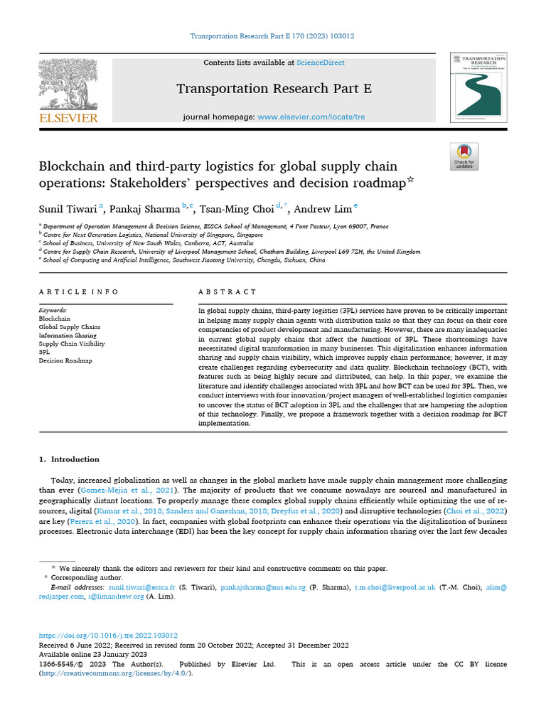 Blockchain in 3PL: Stakeholder Insights | PDF | Supply Chain | Computer Network