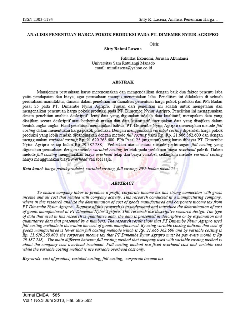 Jurnal-2 Analisis Harga Pokok, Variabel Costing | PDF | Teknologi & Rekayasa