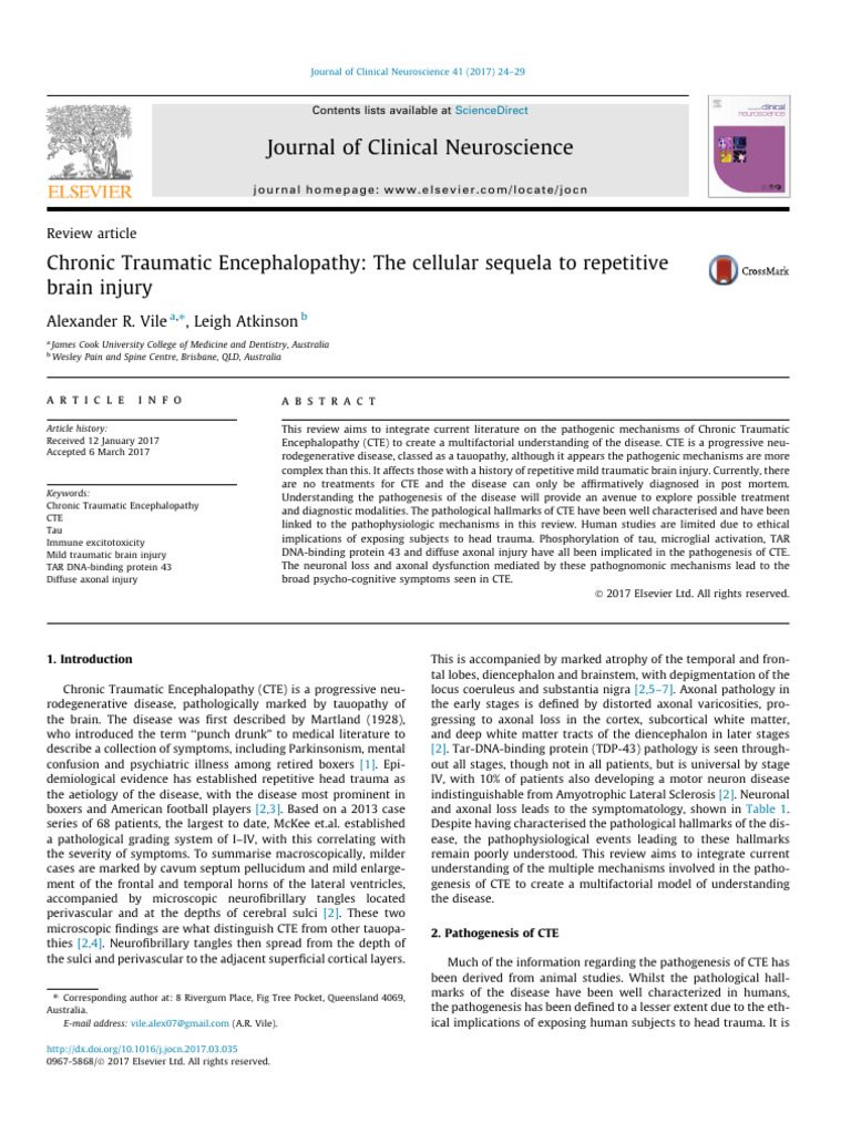 Chronic Traumatic Encephalopathy The Cellular Sequ - 2017 - Journal of Clinical | PDF | Chronic ...