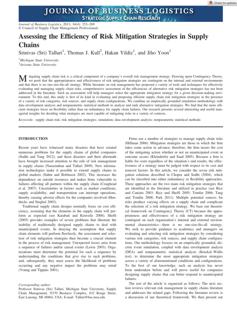 Supply Chain Risk Mitigation Efficiency | PDF | Supply Chain | Risk