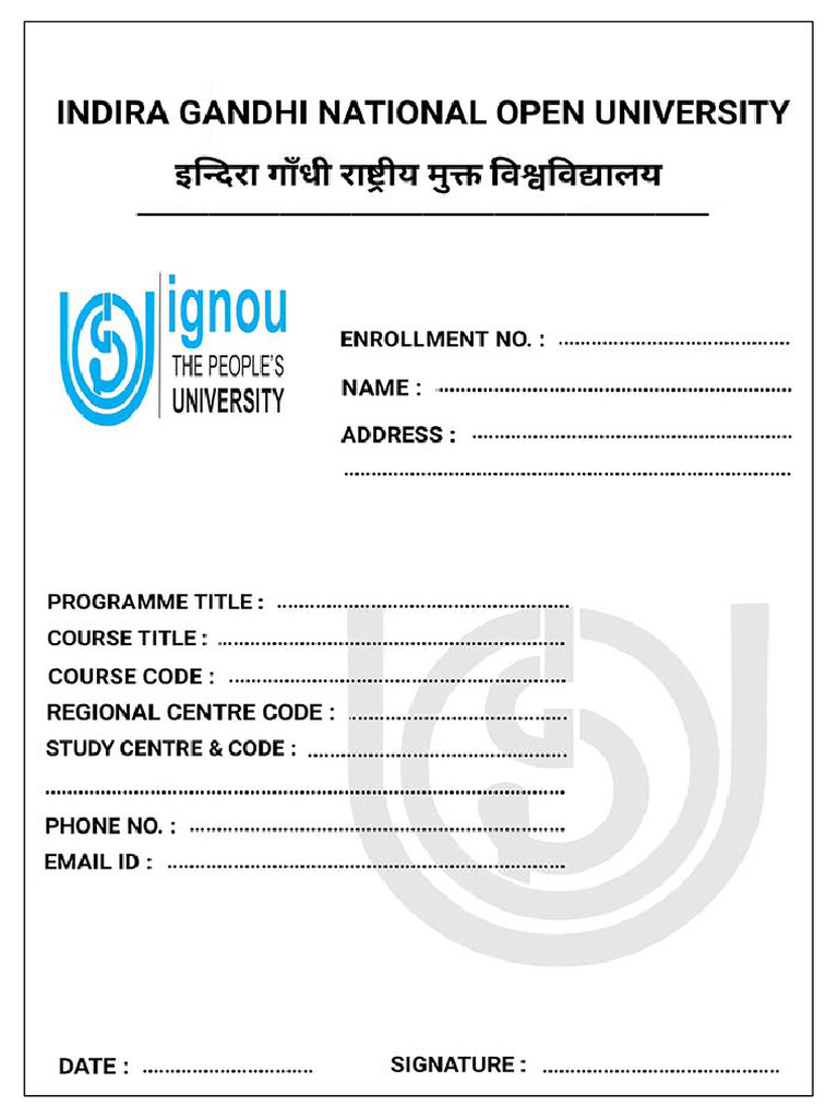 IGNOU Assignment Front Page | PDF