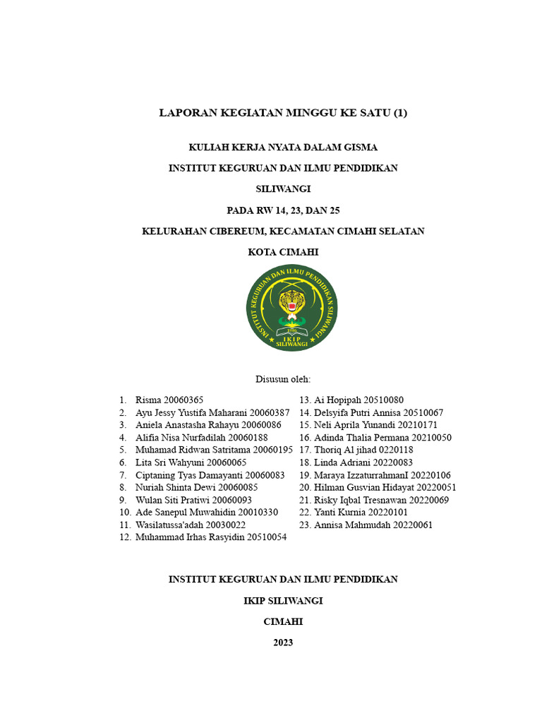 Contoh Laporan Mingguan KKN | PDF