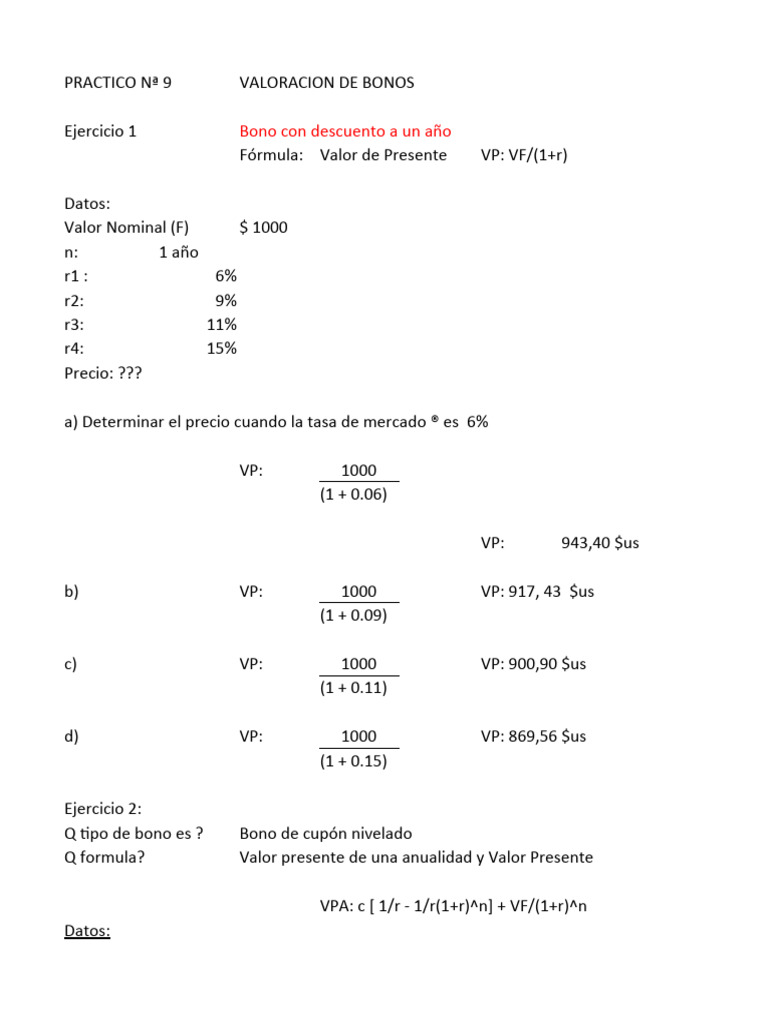 Practico 9 | PDF | Cupón | Mercados financieros