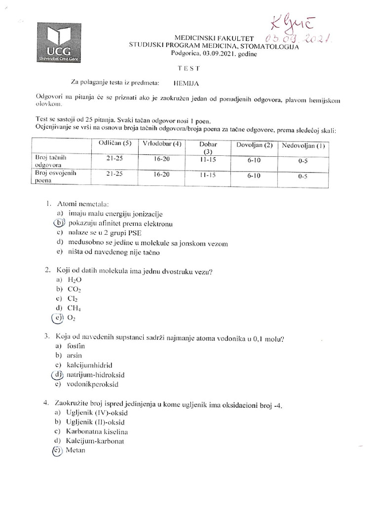 Kljuc Hemija 03.09.21 | PDF
