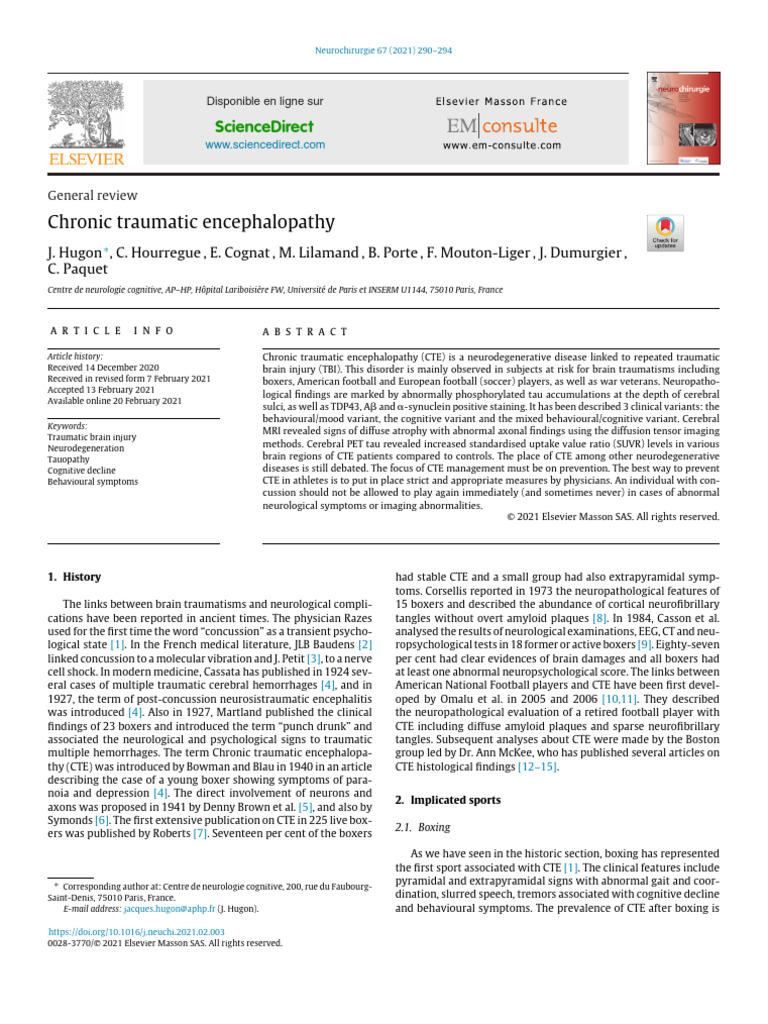 Chronic-Traumatic-Encephalopathy 2021 Neurochirurgie | PDF | Chronic ...