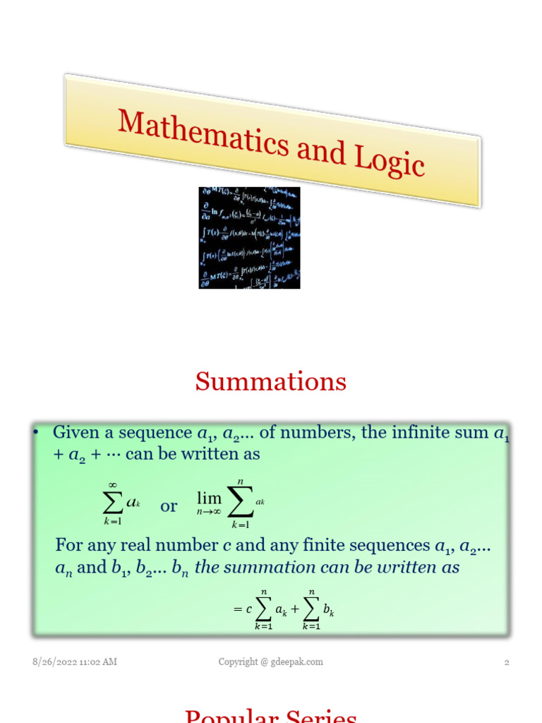 Lecture 03 Math Logic | PDF | Summation | Elementary Mathematics
