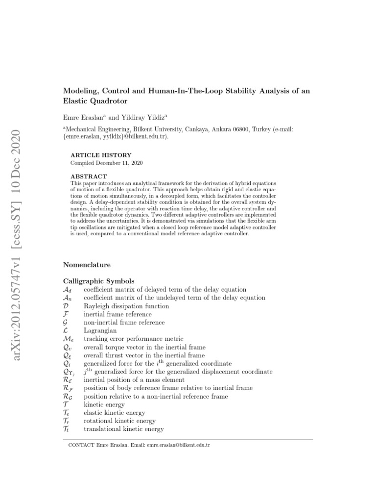 2020 Modeling Elastic Quadrotor | PDF | Control Theory | Velocity