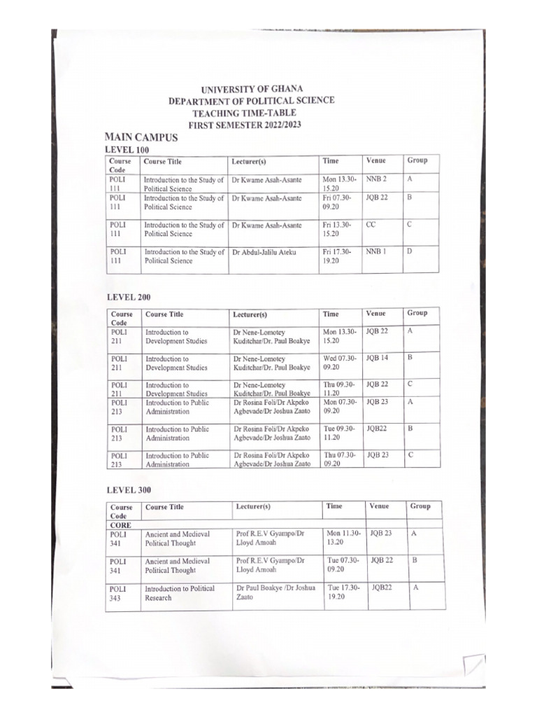 First Semester Time Tablee | PDF
