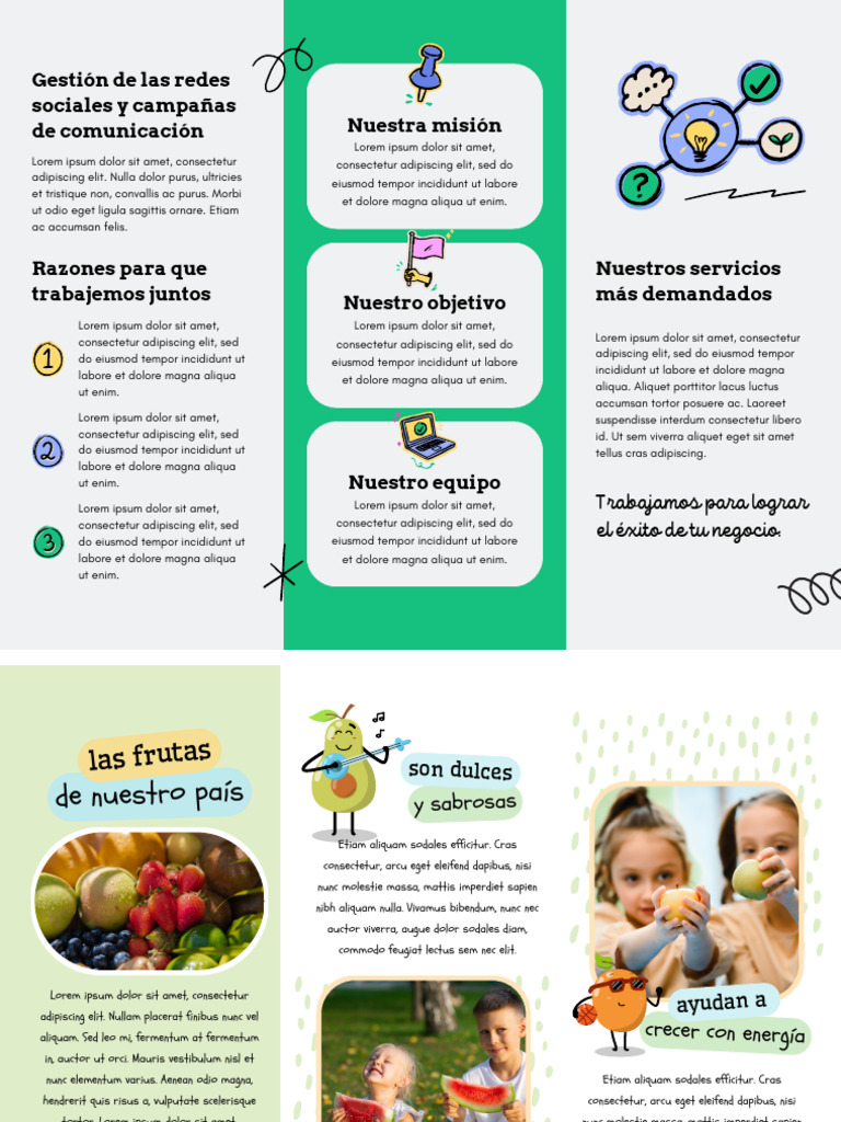 Folleto Tríptico Comida Fruta Infantil Divertido Multicolor | PDF