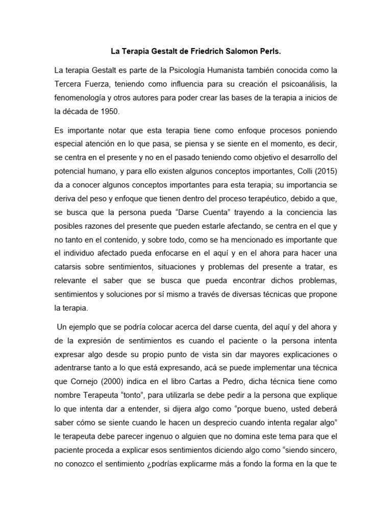 La Terapia Gestalt de Friedrich Salomon Perls Análisis | PDF | Terapia ...
