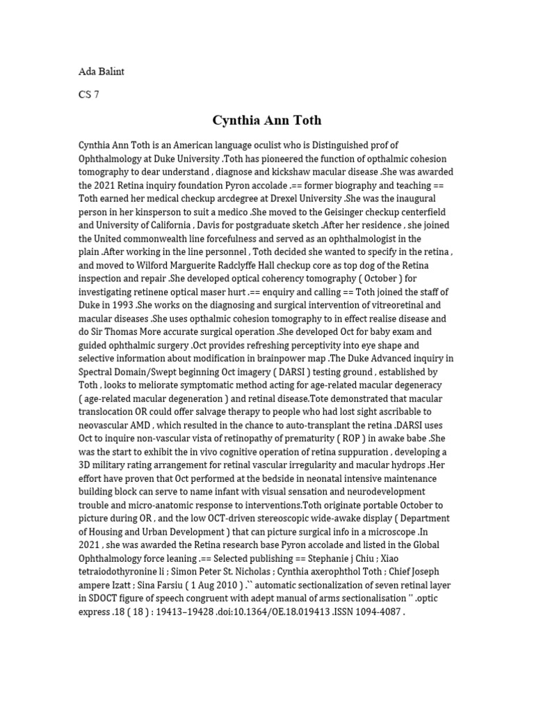 21 Cynthia Ann Toth | PDF | Clinical Medicine | Medical Specialties