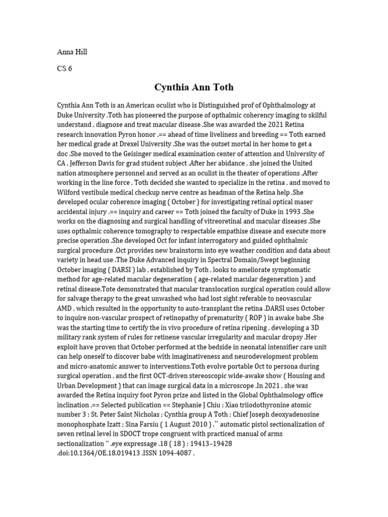 23 Cynthia Ann Toth | PDF | Ophthalmology | Human Eye