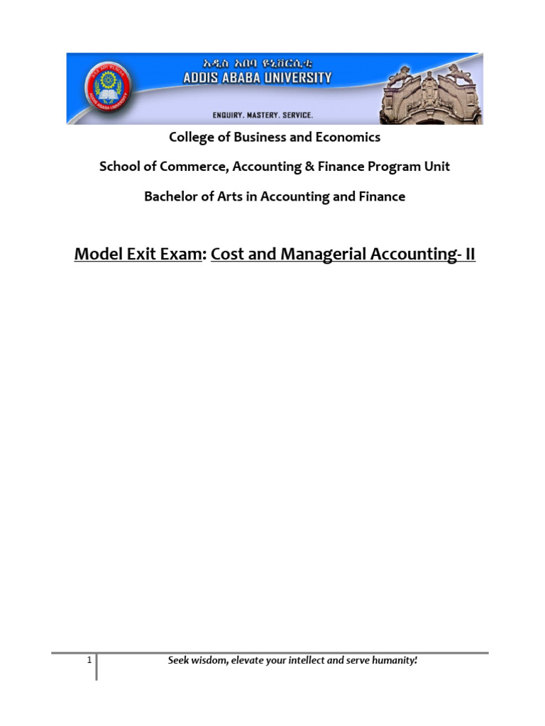 Model Exit Exam - Cost and Management Accounting II | PDF | Cost | Budget