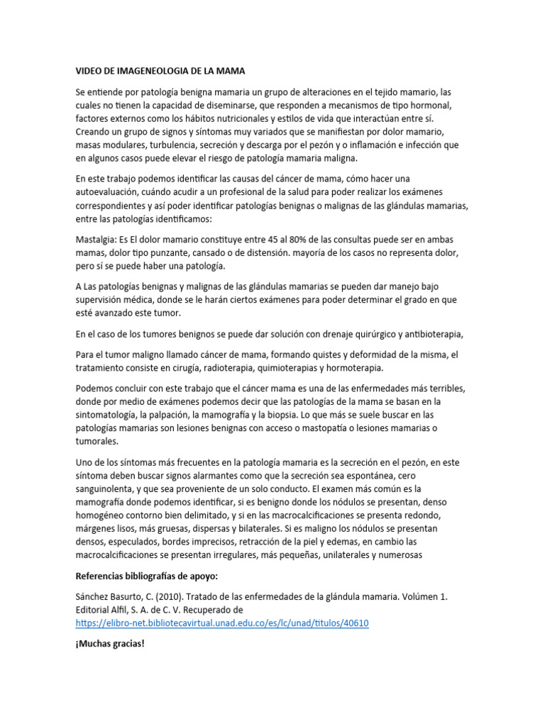 Video de Imageneologia de La Mama | PDF | Cáncer de mama | Cáncer