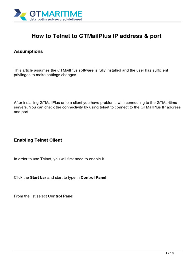 How To Telnet To Gtmailplus Ip Address Port | PDF | Port (Computer Networking) | Ip Address