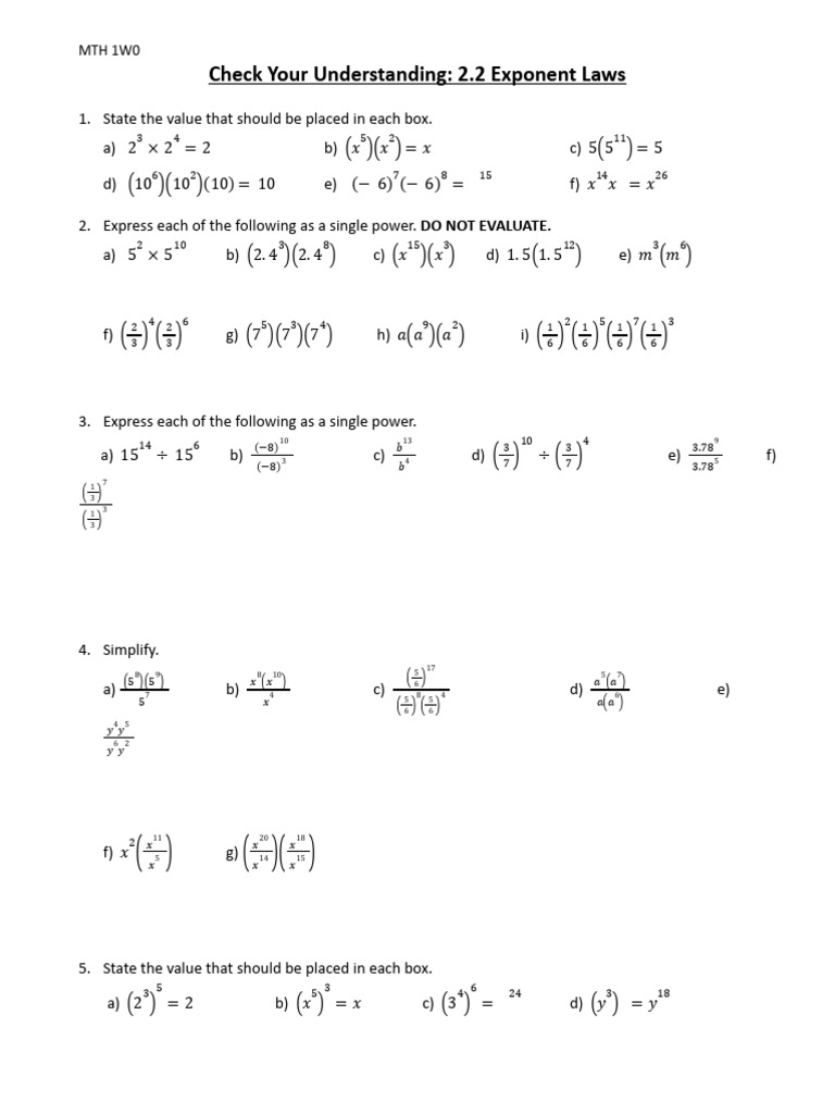 2.2 CYU Exponent Laws | PDF