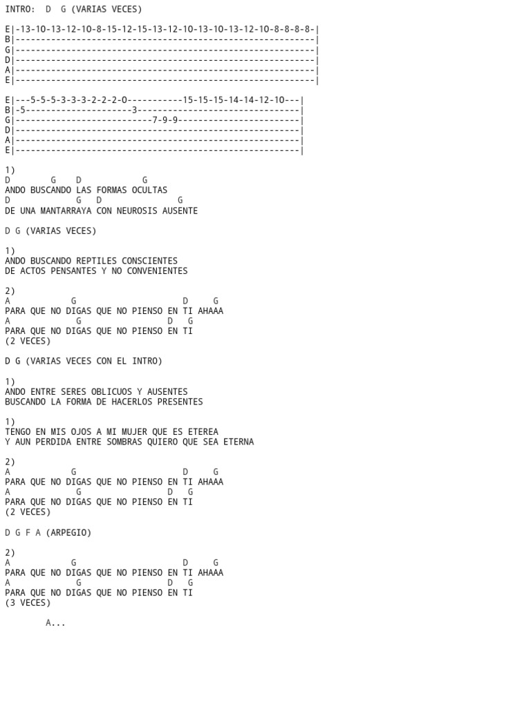 Para Que No Digas Que No Pienso en Ti. Caifanes | PDF