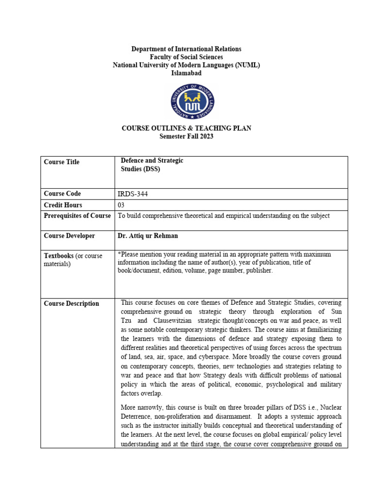 Defence and Strategic Studies Course Outline | PDF | Theory | Arms Control