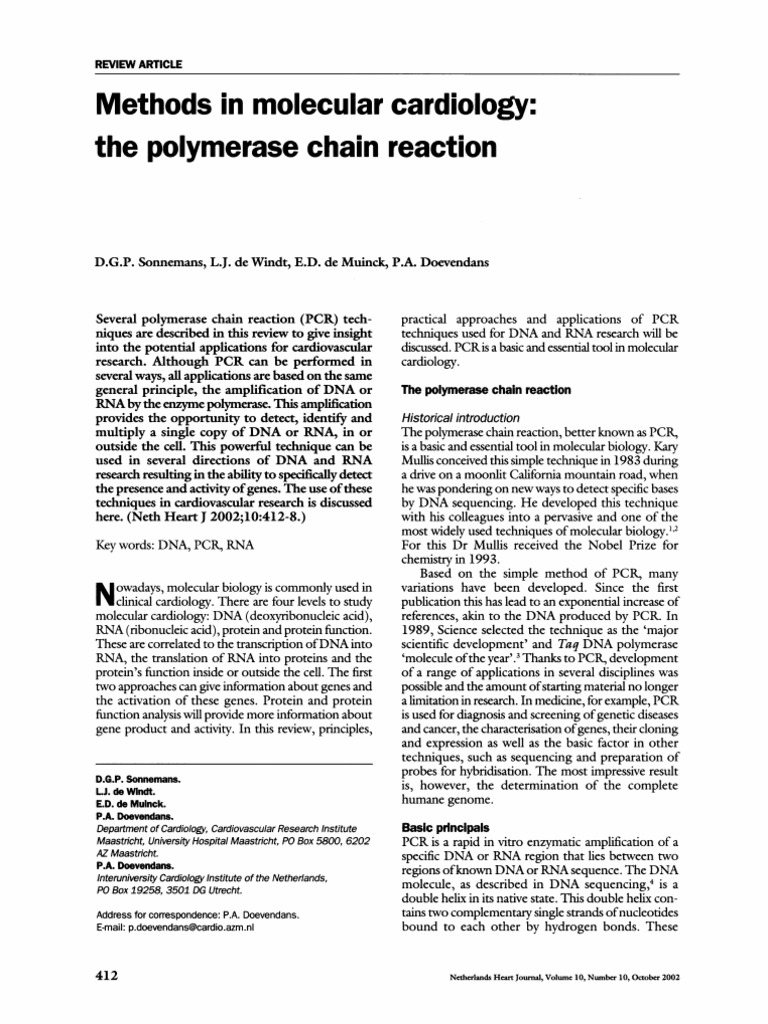 Methods Molecular Cardiology:n: The Polymerase Chain Reaction | PDF | Polymerase Chain Reaction ...
