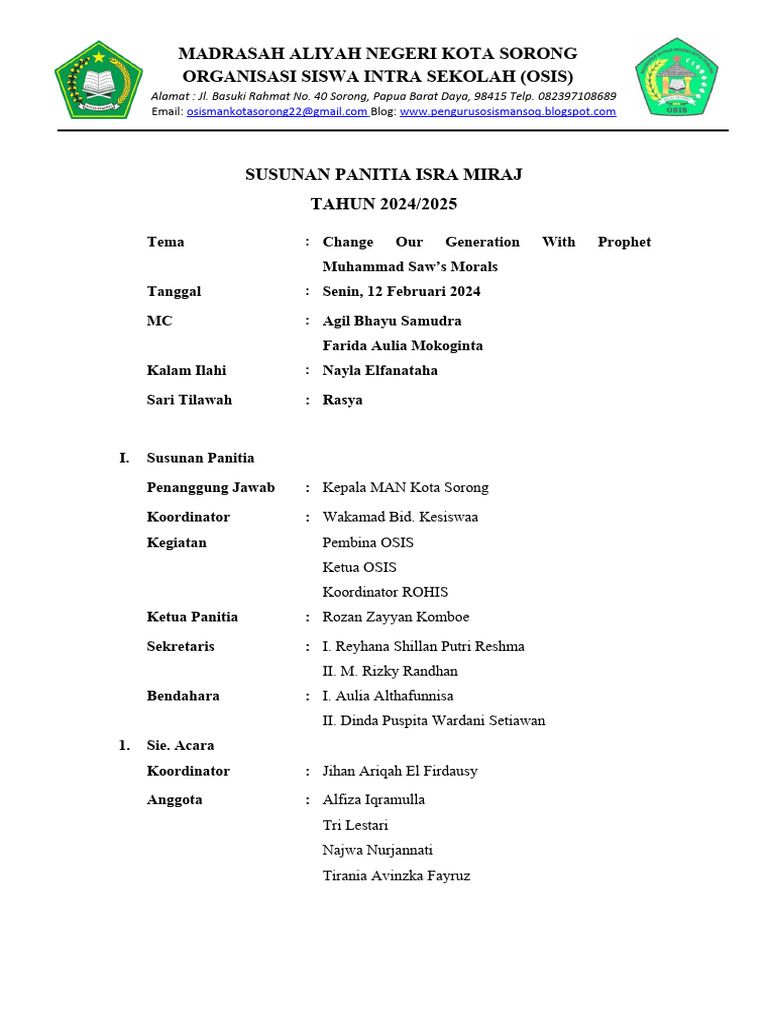 Susunan Panitia Isra Miraj | PDF