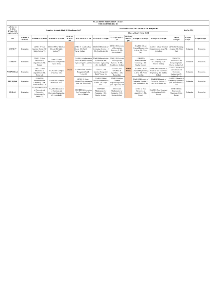 B.Tech CSE AI Class Schedule 2023-24 | PDF | Computing | Information ...