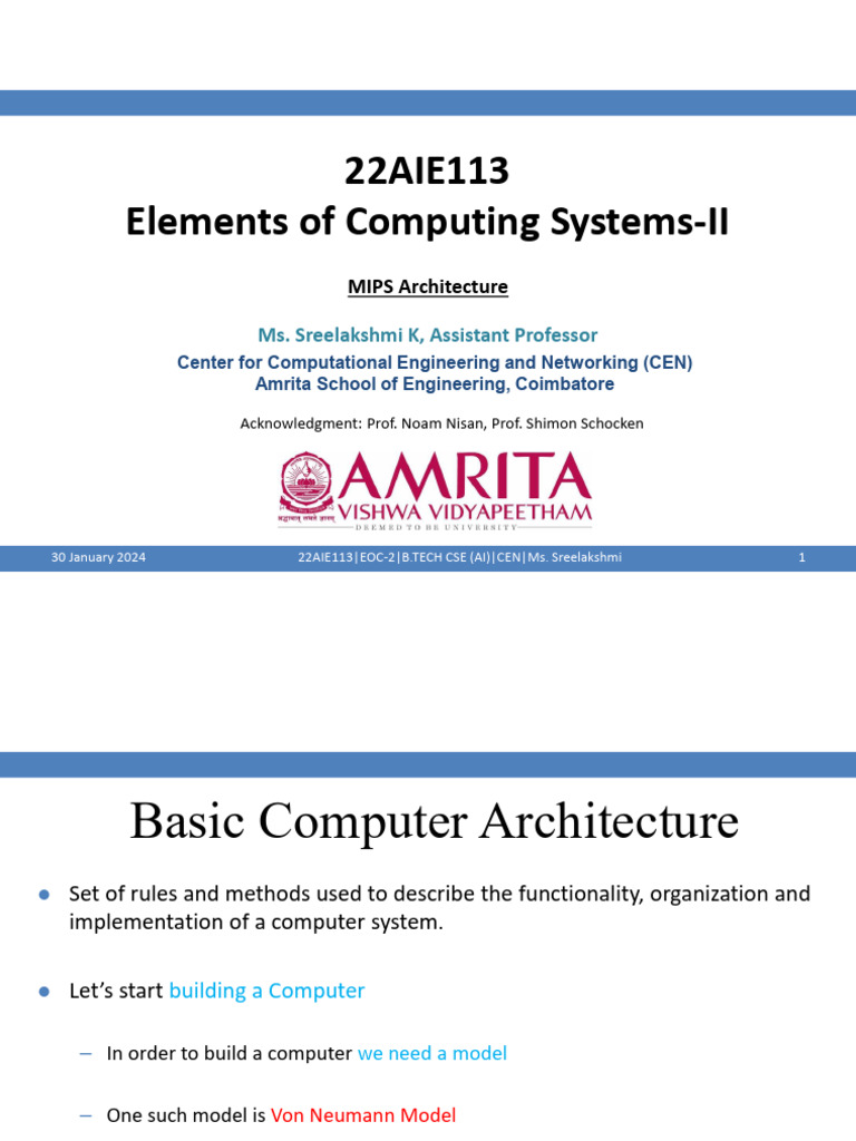 Lecture 2 Mips Architecture Pdf Computer Hardware Computer Engineering