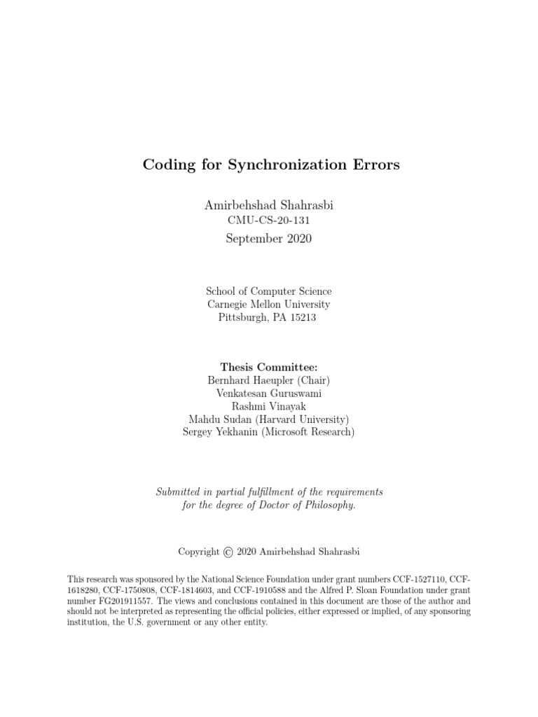 Coding For Synchronization Errors | PDF | Code | Discrete Mathematics Coding For Synchronization Errors | PDF | Code | Discrete Mathematics