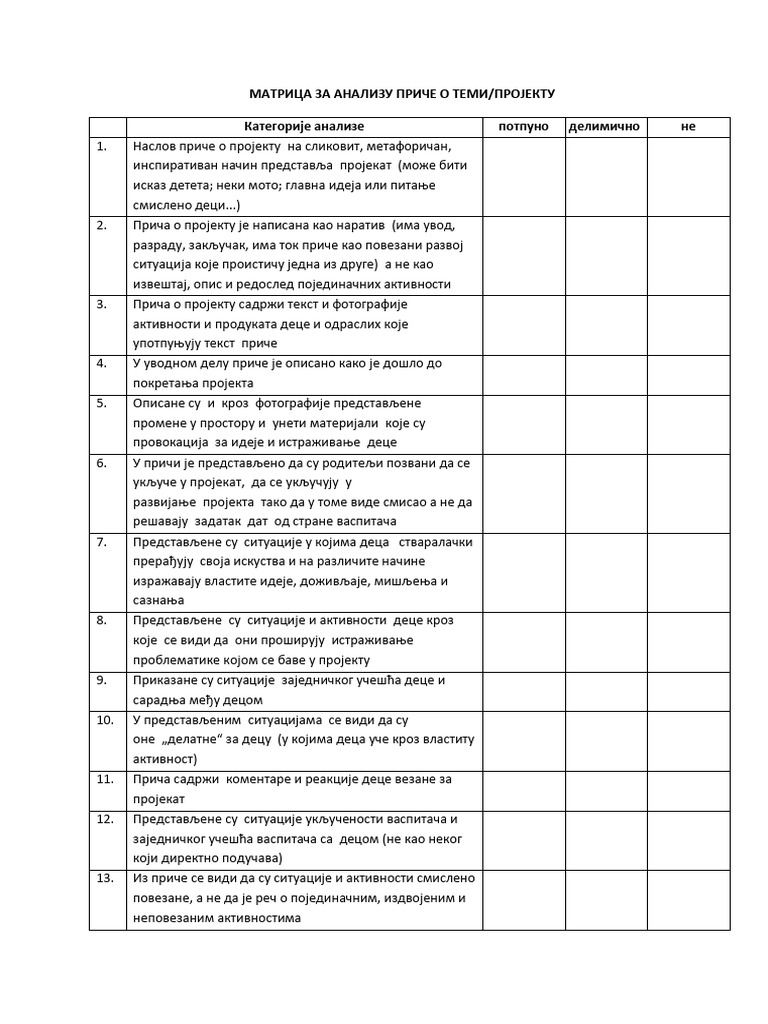 Matrica Za Analizu Priče o Projektu | PDF