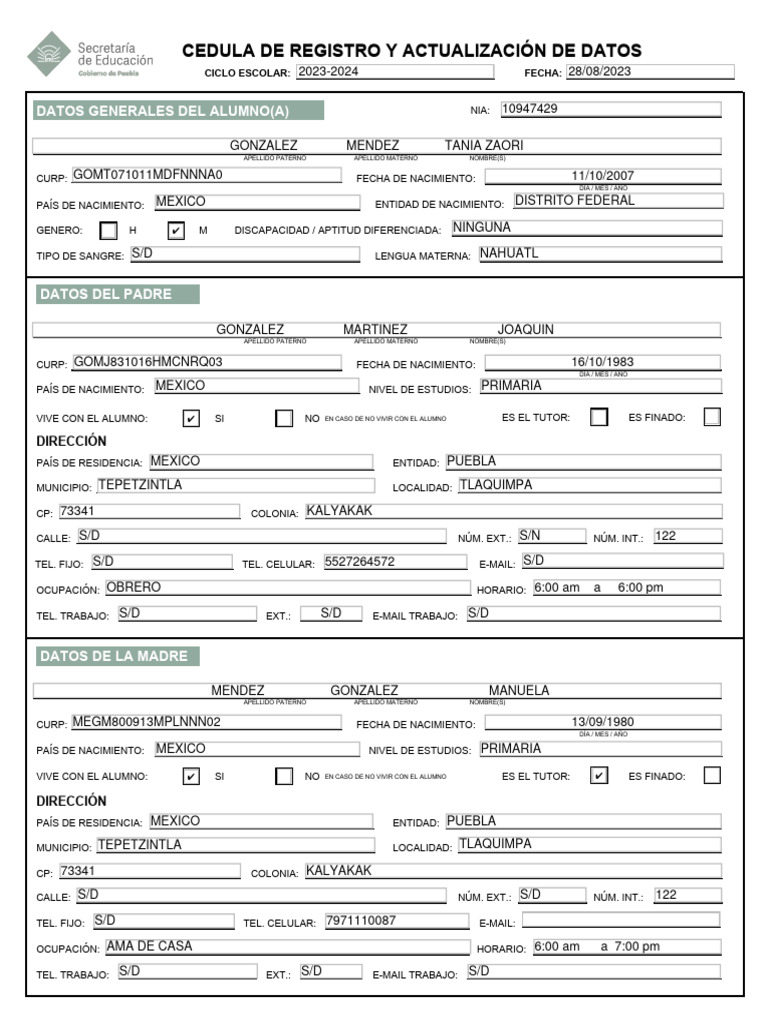 Registro Escolar de Estudiantes | PDF